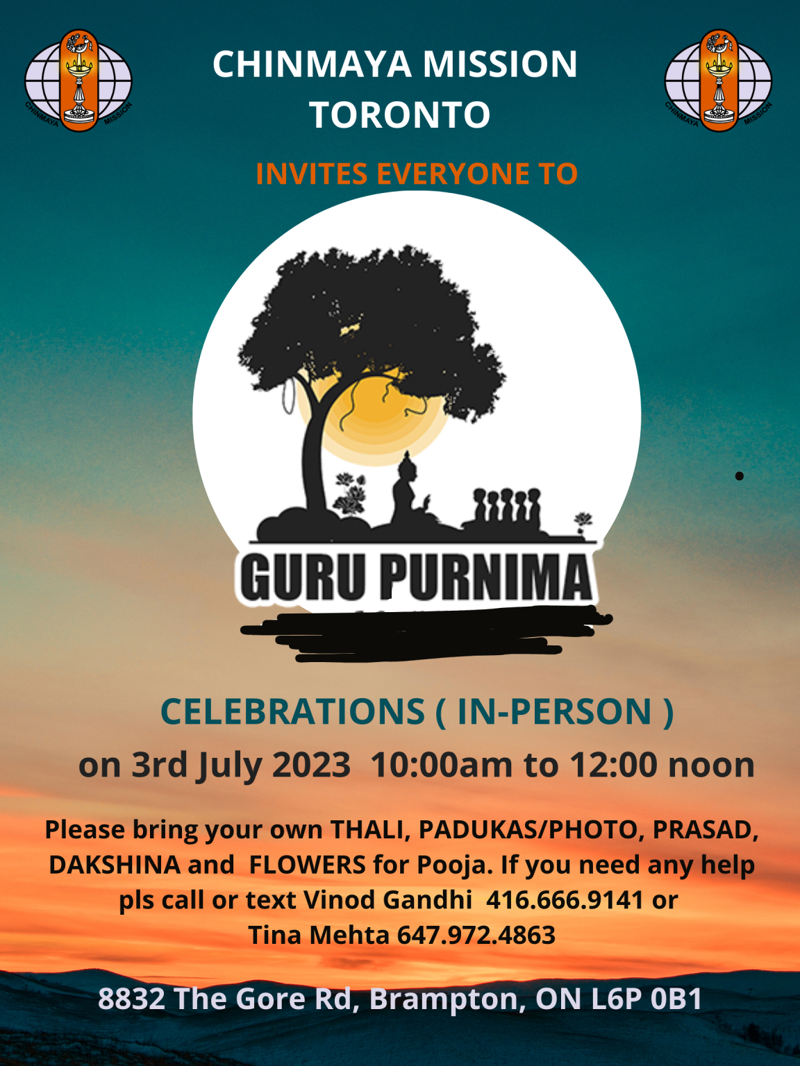 Guru Purnima Celebrations at Chinmaya Mission, Toronto on Jul 3rd, 10AM ...